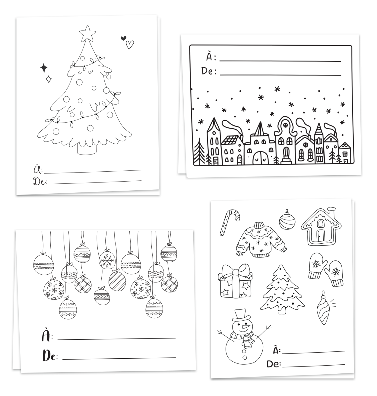 Modèles de cartes de Noël à imprimer et colorier [GRATUIT]