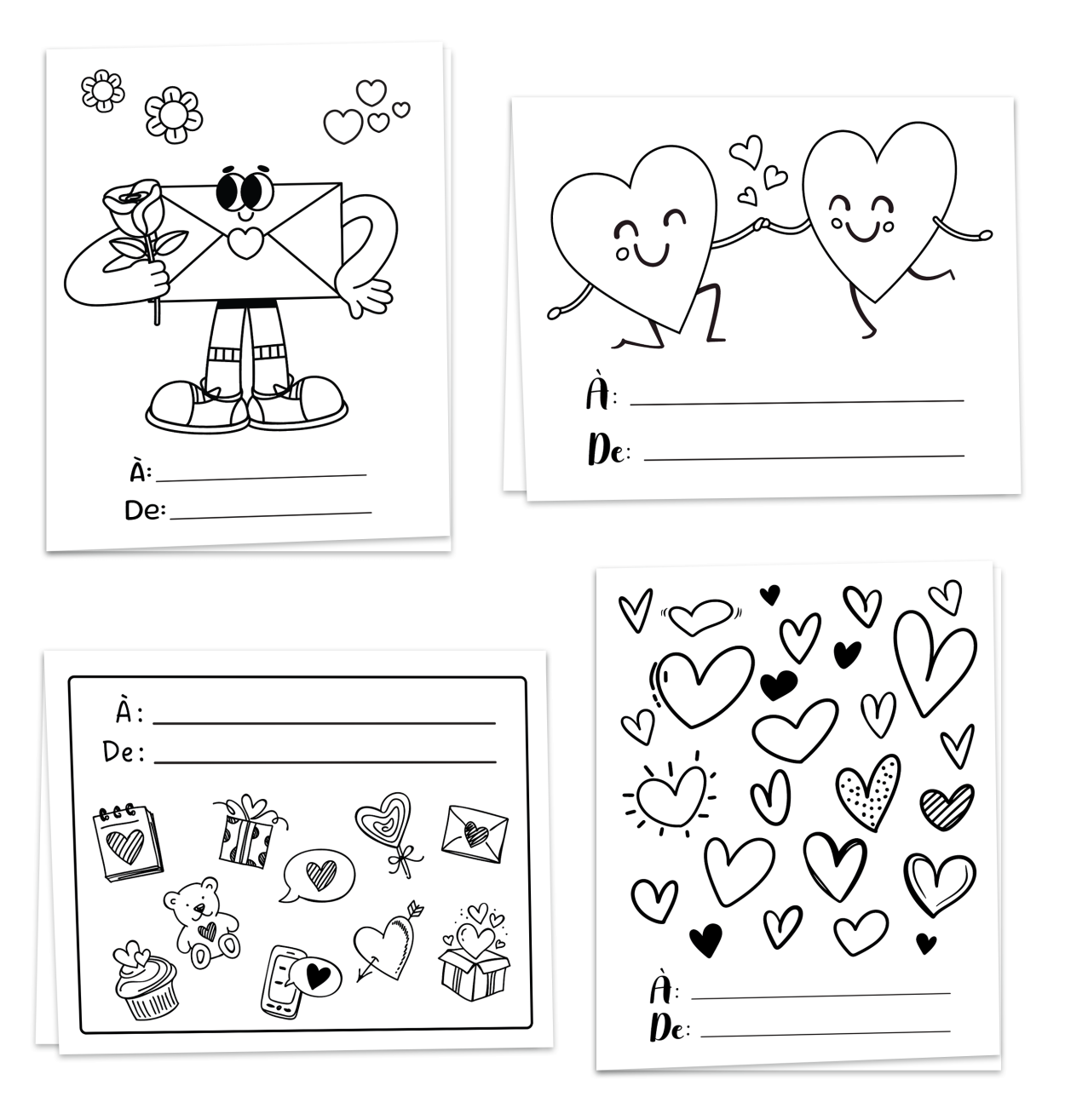 Cartes de St-Valentin à imprimer et colorier
