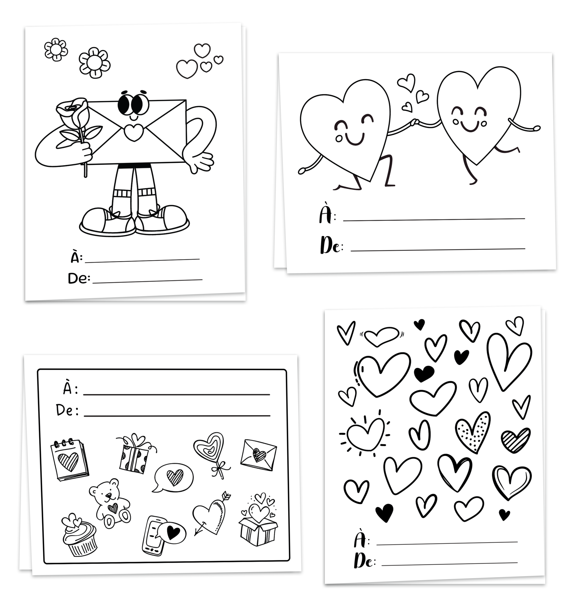 Cartes de St-Valentin à imprimer et colorier